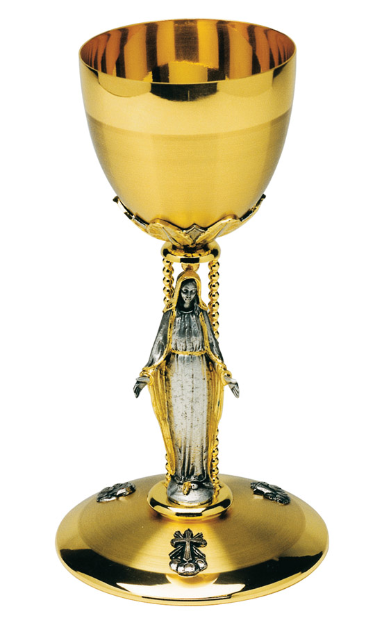 Calice pour liturgie avec statue de la Vierge et symboles | Chalices ...
