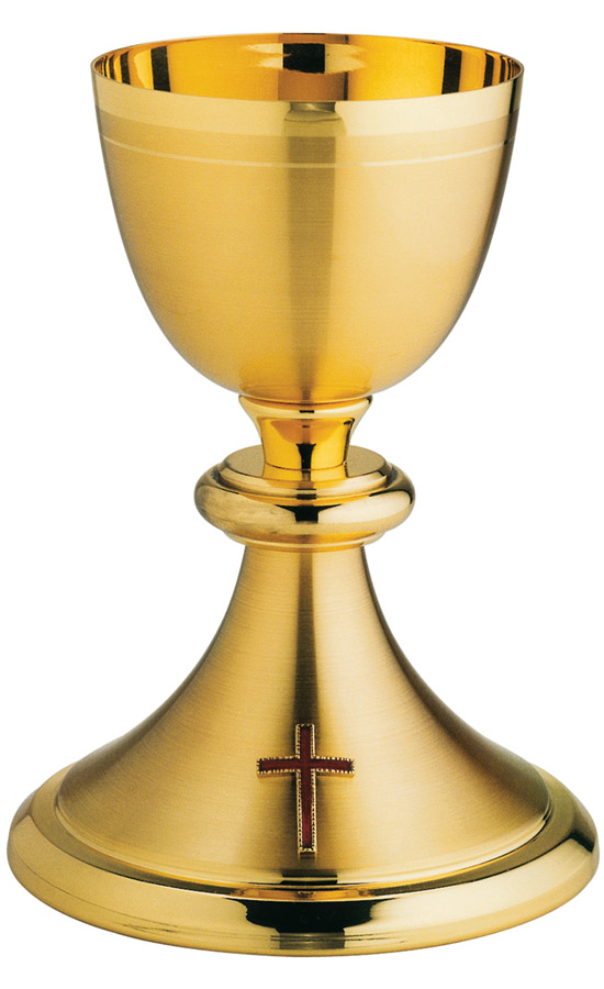 Calice sacré doré pour rite eucharistique avec croix émaillée