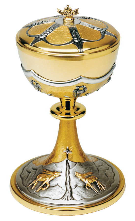 Ciboire eucharistique ciselé avec cerfs repoussés lis et épis | Ciboria ...